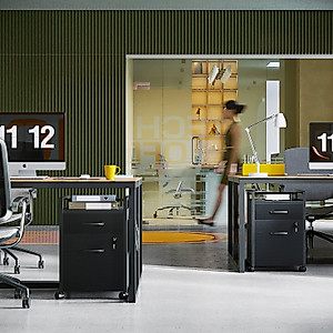 ODK File Cabinet with 2 Drawers, Mobile Office Cabinet with Lock on Wheels, Rolling Office Printer Stand Filing Cabinet for A4, Letter Sized Document with Iron Hook, Black