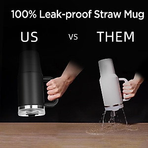 TYESO 30 oz Tumbler with Handle, Straw and Lid - Leak Resistant Insulated Stainless Steel Water Bottle, Car Cup Holder Friendly Travel Coffee Mug Black - Gifts for Men & Women