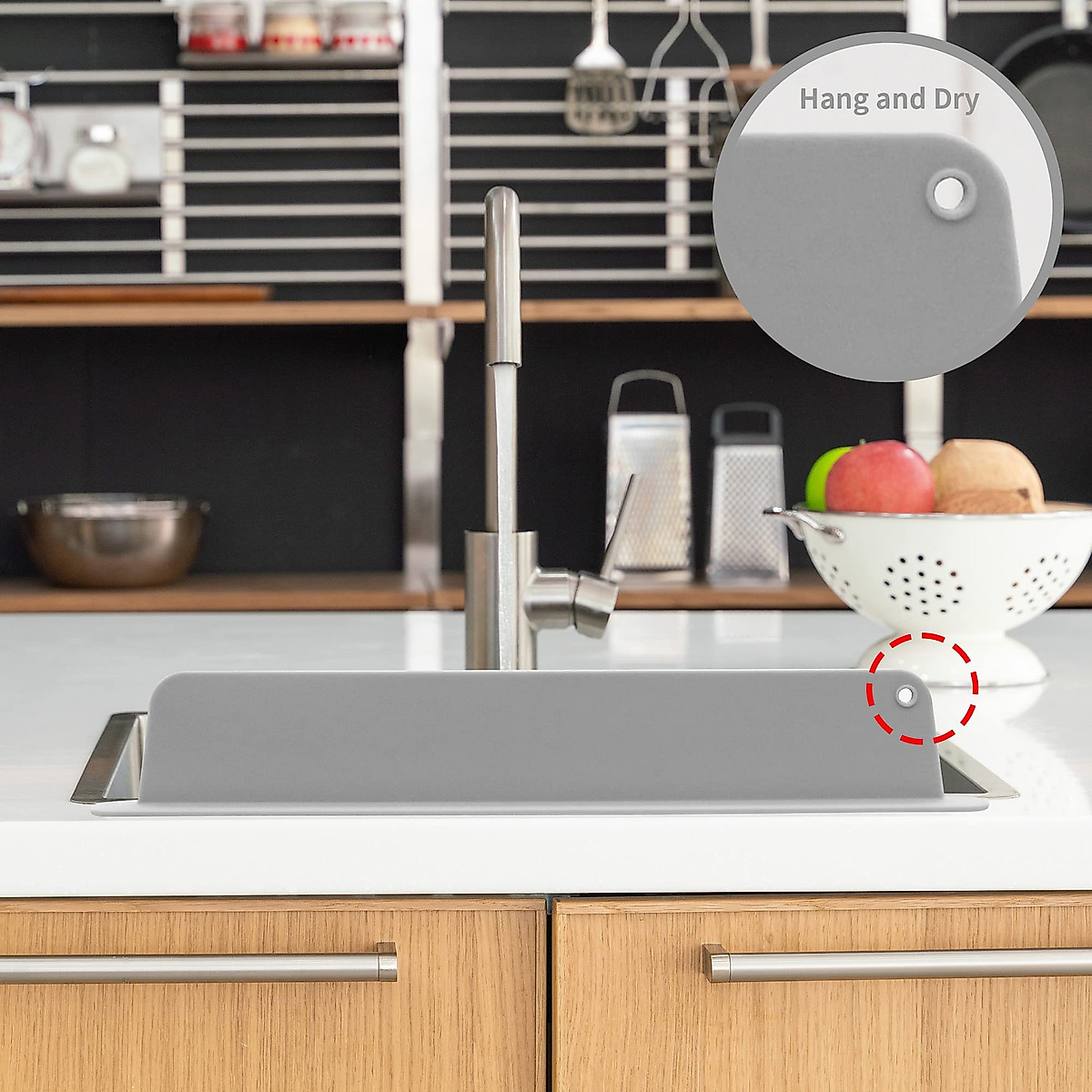 BLUE GINKGO Sink Splash Guard - (Upgraded Design) Premium Silicone Water Splash Guard for Sink | Kitchen Island Sink Backsplash Guard (18.9 x 2.9 Inch) - Gray