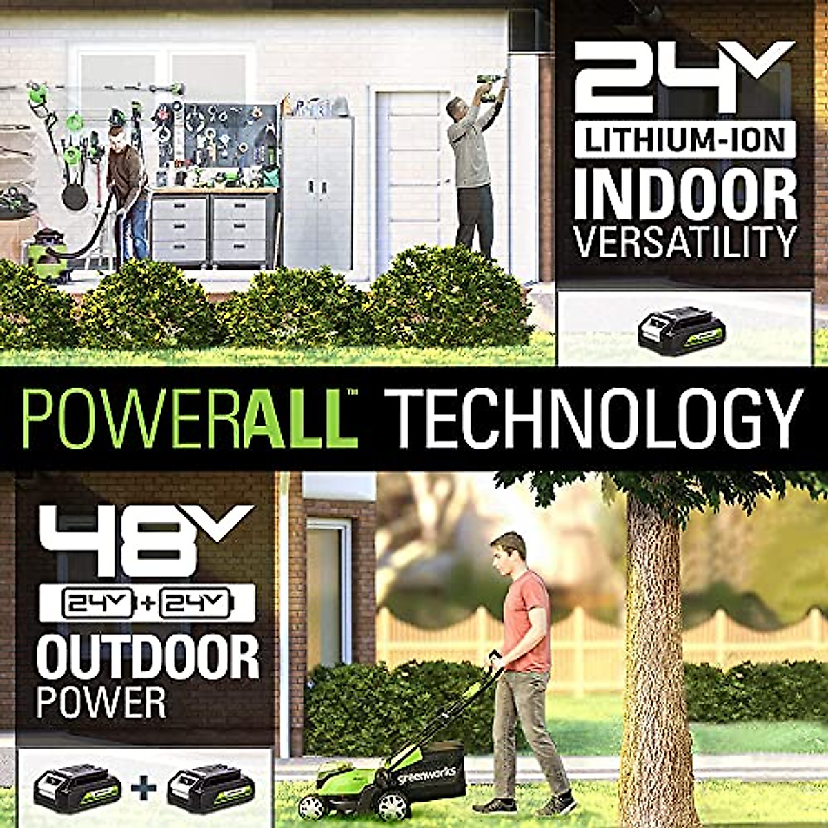 Greenworks 24V 13-Inch Cordless (2-In-1) Push Lawn Mower, 4.0Ah USB Battery (USB Hub) and Charger Included MO24B410