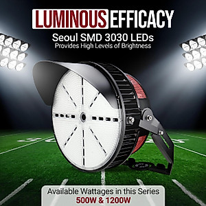 RuggedGrade 277-480V - 500W StadiumPro III LED Stadium Lights - 66,500 Lumen - 5000K - 30 Degree - Slip Fit