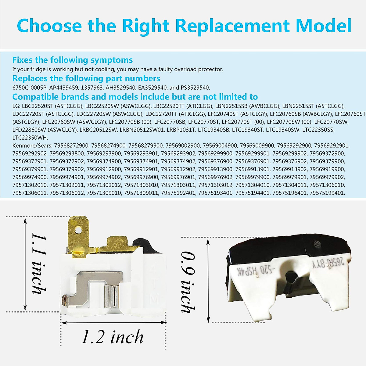 Reyhoar 2 Pcs 6750C-0005P Refrigerator Overload Protector Replacement Part, Compatible with Kemoe & LG Refrigerators - Replaces AP4439459, 1357963, AH3529540, EA3529540, PS3529540