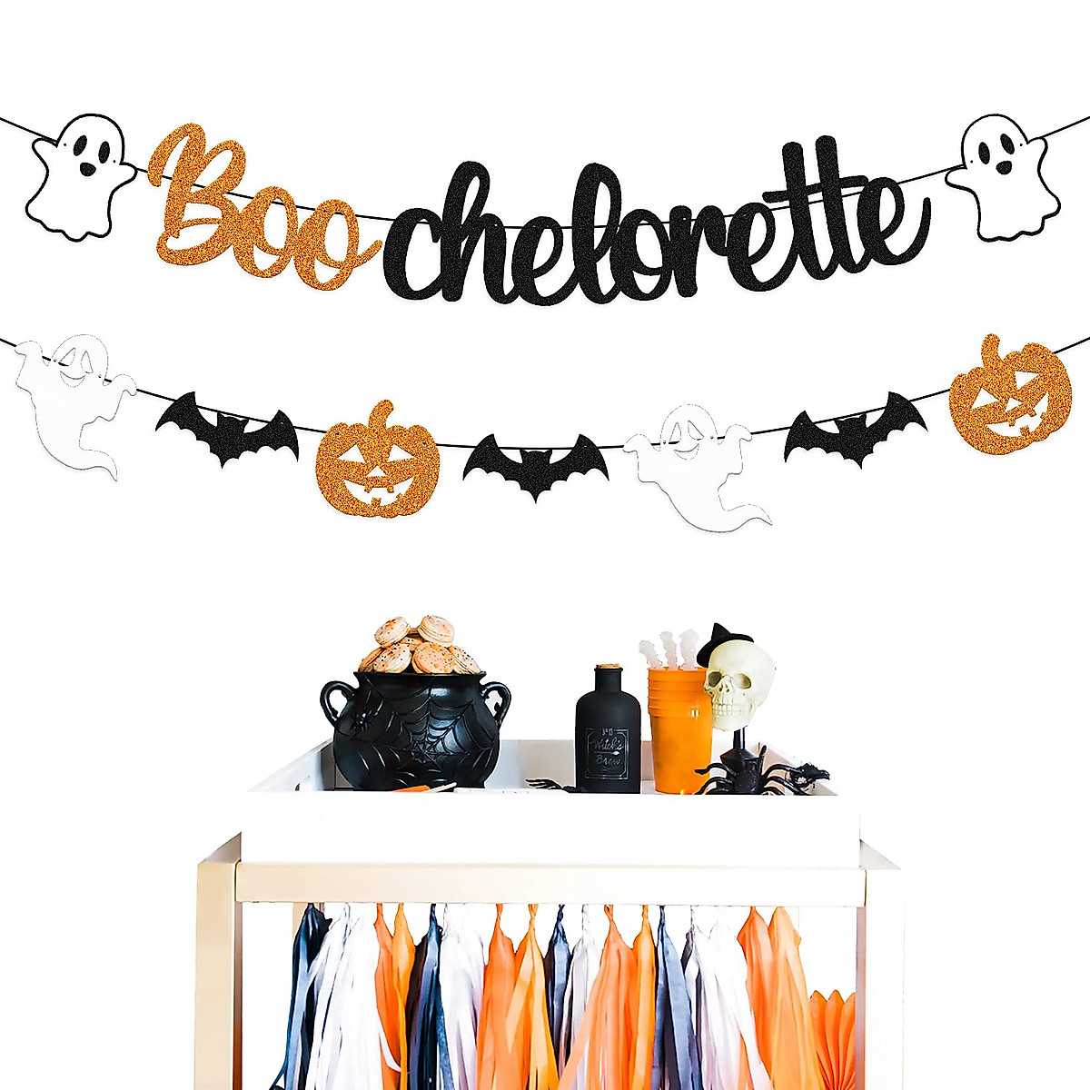 Halloween Boochelorette Banner Ghost Pumpkin Bat Theme for Bachelorette Wedding Bridal Shower Engagement Party Glitter Decorations Supplies