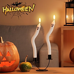 MTLEE 12 Pcs Halloween Ghost Candles Spiral Unscented White Candles Realistic Twisted Taper Candlesticks Halloween Decor Candle for Home Dinner Table Ghost Spooky Decorations