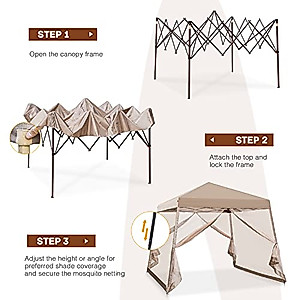 INTER HUT 10x10 Pop up Canopy Tent with Mesh Netting, Slant Leg Instant Screened House Gazebo, Beige