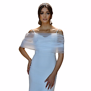 DIMNIE White Tulle Bridal Shawl, Fashionable Wedding Accessories, with Both Arms Covering The Party Cape (VPG15B)