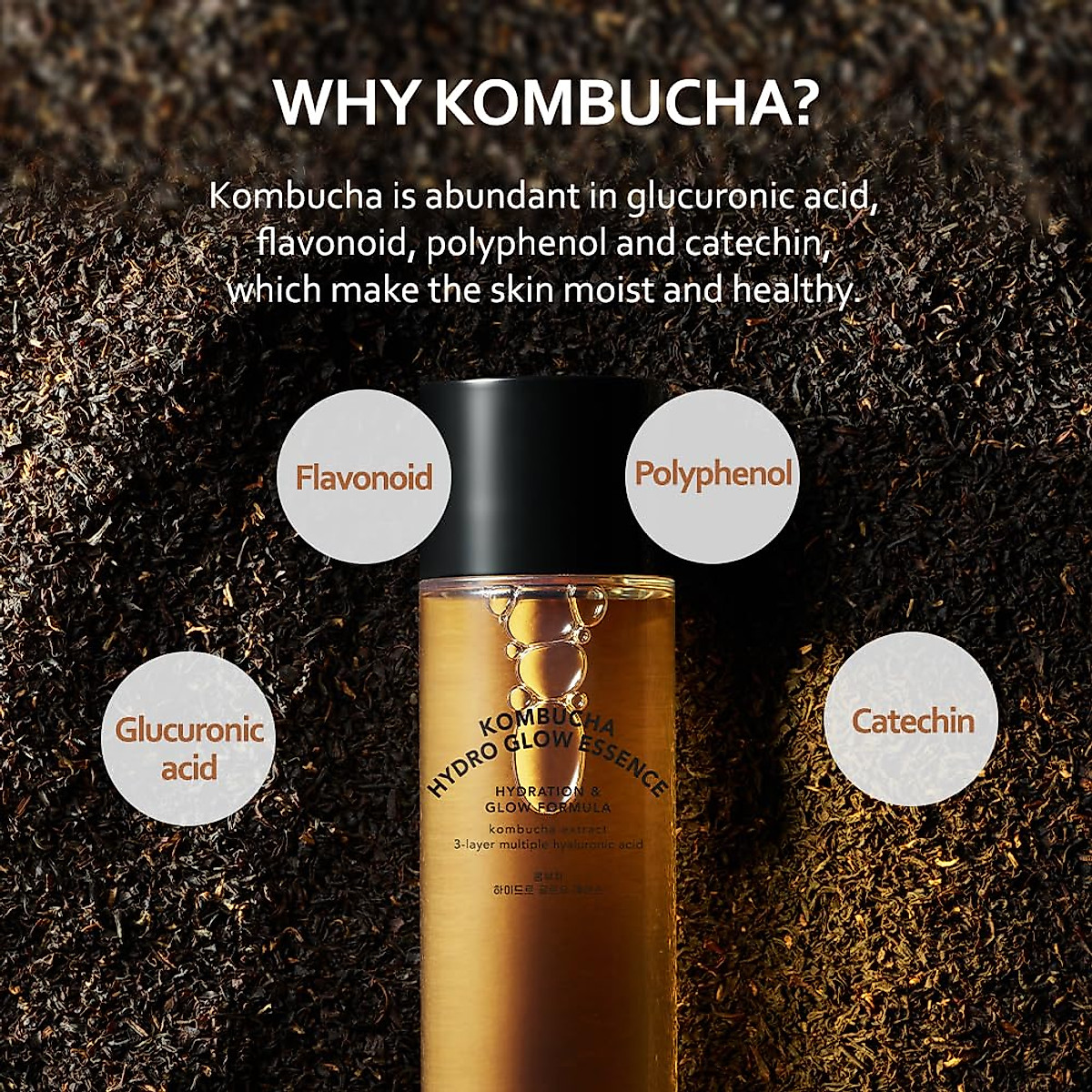 T'else Kombucha Hydro Glow Essence 5.07 fl.oz., Enriched with kombucha and triple hyaluronic acid, Radiant moisturizing essence for smooth and healthy dewy glowing skin, All Skin Type, Korean Skincare