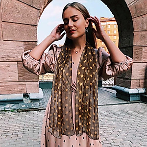 E-Clover 1950s Chiffon Scarf Long Polka Dot Scarfs Vintage 50s Sheer Neck Head Scarves Shawl for Women 80s Costumes Outfit Brown