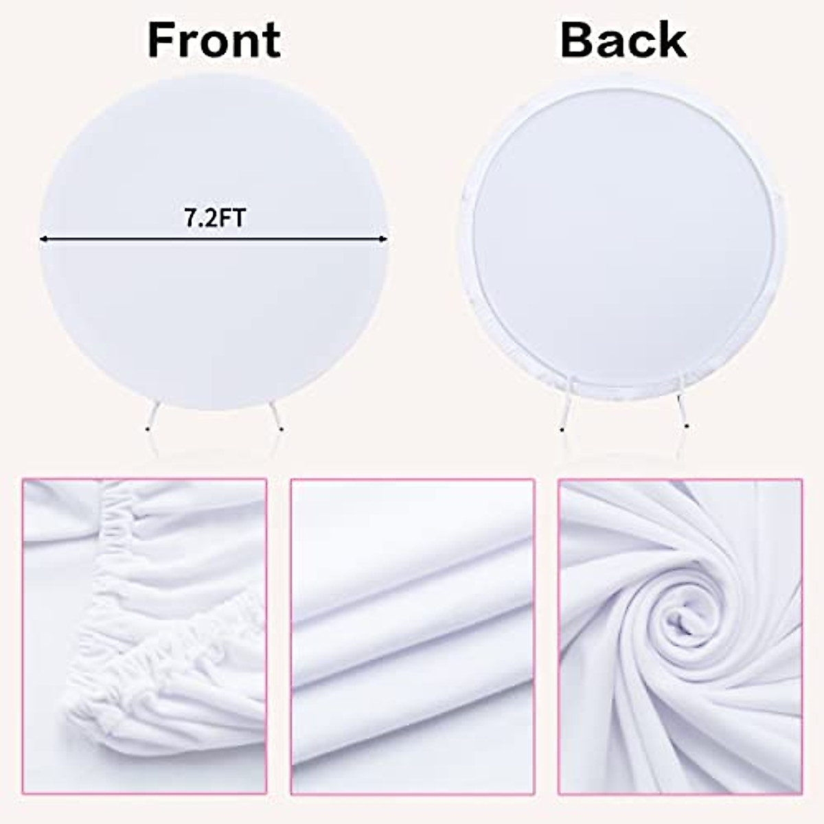 HELAKU White Round Backdrop Cover - 7.2x7.2ft White Circle Backdrop with 2 Backdrop Clips Round Backdrop Background Cover for Birthday Party Baby Shower Wedding Decorations