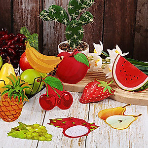 48 Pcs Tutti Frutti Party Colorful Fruit Cutouts Lemon Cutout Strawberry Pineapple Apple Watermelon Grape Cutout for Classroom Bulletin Board Wall Tropical Fruit Hawaiian Luau Beach Summer Party Decor