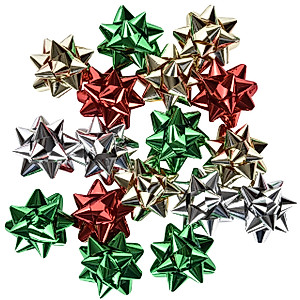 120 Christmas Bows Self Adhesive for Presents Wreaths Wrapping Holiday Gifts Includes Large Medium Small and Mini Sizes in Red Green Silver and Gold 24 of 4", 30 of 3", 30 of 2",and 36 1" Bows