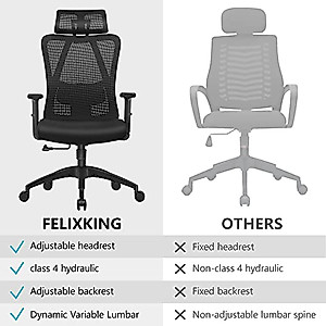FelixKing Ergonomic Office Chair, Big and Tall Office Chair, Adjustable Headrest with 2D Armrest, Lumbar Support and PU Wheels, Swivel Computer Task Chair for Office, Tilt Function Computer Chair