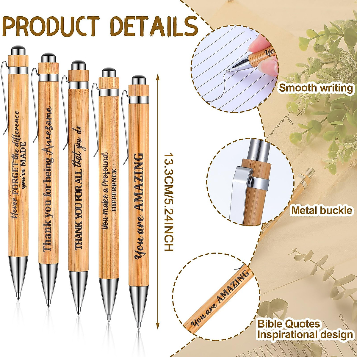 10 Pcs Bible Quotes Pens Inspirational Wooden Ballpoint Retractable Pen for Motivational Bamboo Pen Black Ink Religious Gift for Church Christian Evangelist Pastor and Prophetess(Inspirational Style)