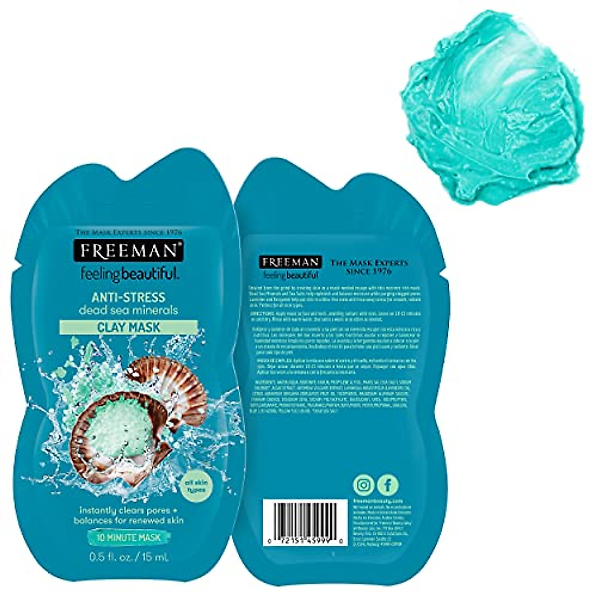 Freeman Beauty Everyday and Neon Vibes Facial Mask Variey Pack with Silicone Brush Applicators, Blue, Lavender, 17 Count