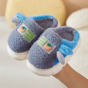 Boys Home Slippers Warm Fruit House Slippers for Toddler Lined Winter Indoor Shoes Infant Slippers (Grey, 18-24 Months)