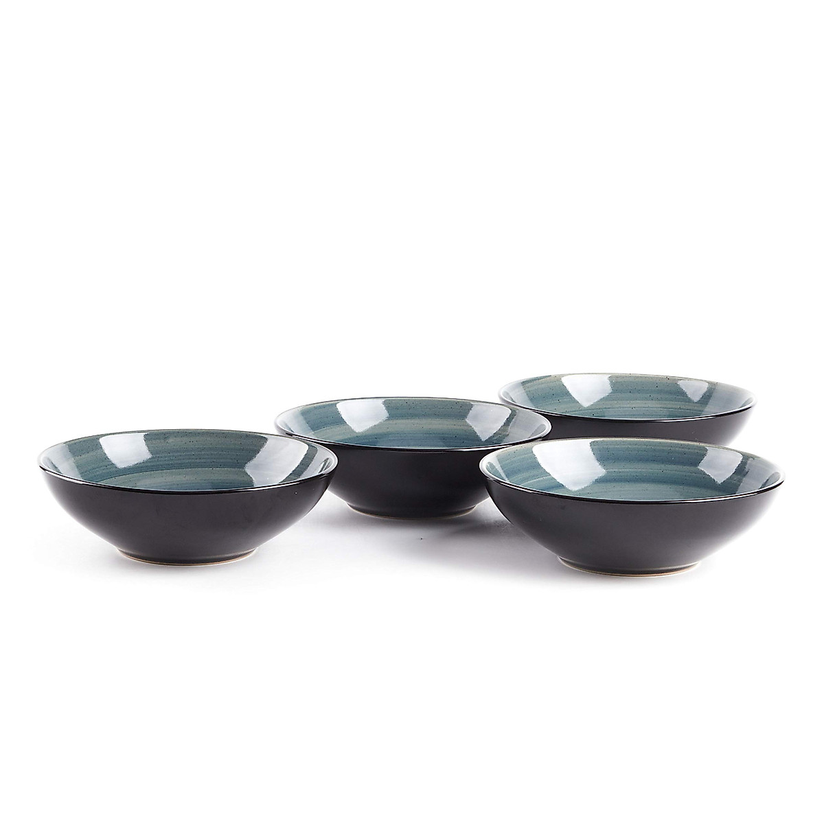 HomeVss, Stoneware Sonoma 16pc Dinnerware Set, Black + Speckled Spin Wash Blue