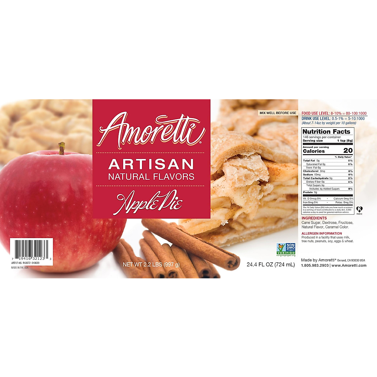 Amoretti - Natural Apple Pie Artisan Flavor Paste 8 oz - Perfect For Pastry, Savory, Brewing, and more, Preservative Free, Gluten Free, Kosher Pareve, No Artificial Sweeteners, Highly Concentrated