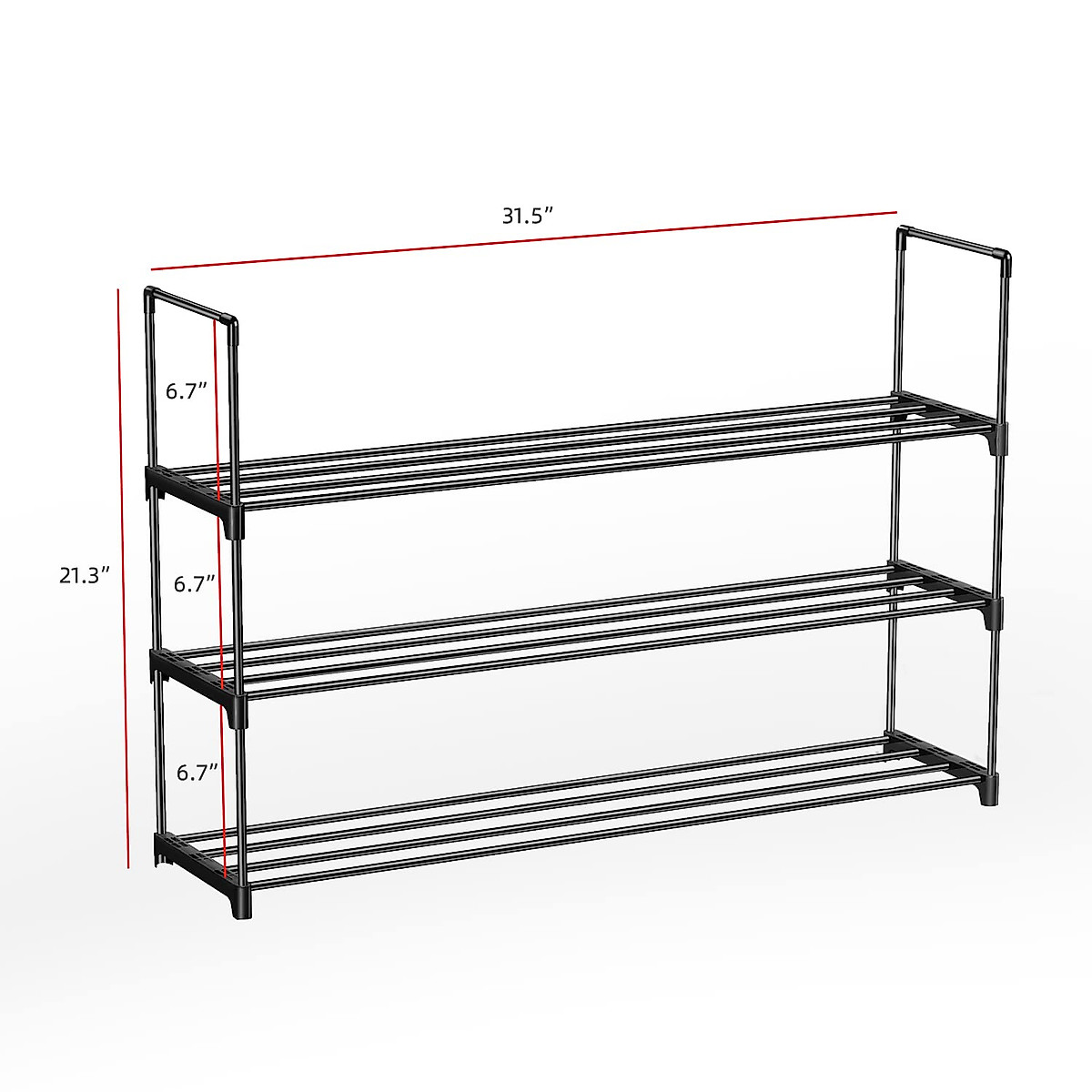 BIWHALE 3-Tier Stackable Shoe Rack, Expandable & Adjustable Fabric Shoe Shelf Storage Organizer, Black