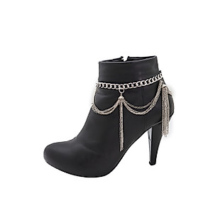 Women Boot Bracelet Western Hip Hop Fashion Jewelry Silver Metal Chain Fringe Tassel Wave Charms