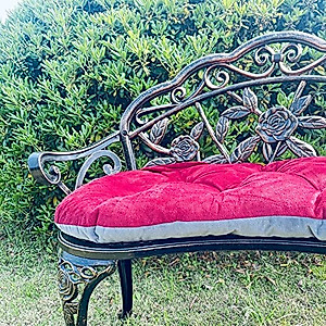 Mandolin Outdoor Bench Park Garden Bench,All Chair Anti Rust Cast Aluminum Patio Yard Bench,Carved Rose Loveseat Bench for Backyard .Porch.Balcony.Lawn (Copper with Cushion)