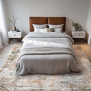 Washable Abstract Area Rug 8x10 - Contemporary Style Large Soft Living Room Bedroom Rugs Stain Resistant Non-Shedding Low Pile Accent Carpet for Indoor Dining Room Home Studio Office - Brick/Grey