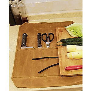 Denifiter Knife Cases Organizer-Durable Waxed Canvas Construction-7 Pockets-16 oz (Khaki)