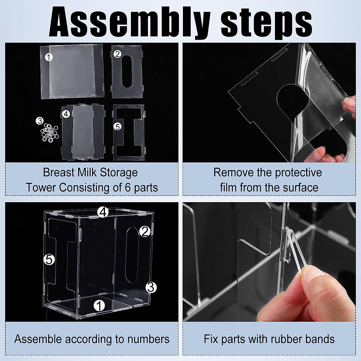 Domensi 4 Pcs Breast Milk Storage Tower Breast Milk Freezer Storage Organizer for Milk Freezer Bags Clear Breastmilk Storage Container Reusable Breastfeeding Accessories Fridge, 8.3 x 8.3 x 5 Inch