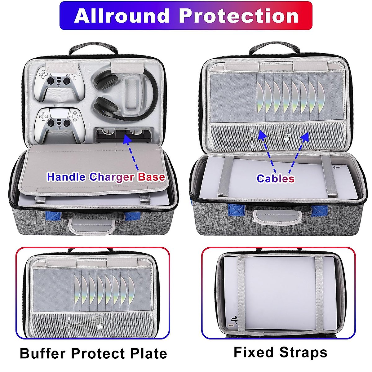 Hard Shell Carrying Case for PS5, Travel Case Compatible with PS5 Console Controller, Protective Storage Bag for Playstation 5 Disk Digital Edition, Headset, Base and Game Accessories, Shockproof