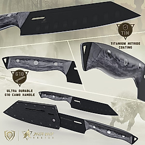 DALSTRONG Delta Wolf Series Santoku Knife 7" Bundled with Delta Wolf Series Paring Knife 4" with PU Leather Sheath - Black Titanium Nitride Coating - G10 Camo Handle