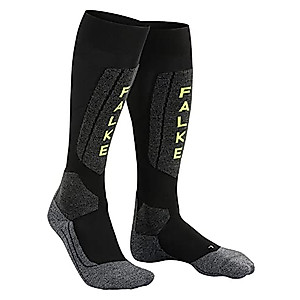 FALKE Men's SK5 Ski Socks, Silk, Knee High, Ultra Light Cushion, Breathable Quick Dry, Winter Athletic Sock, Black (Black-Lightning 3171), 12.5-13.5, 1 Pair