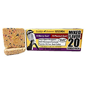 Suet Cake Jumbo Mixed 20 Pack | 10 Peanut & 10 Berry 10.5 oz. Suet Cakes for Wild Birds