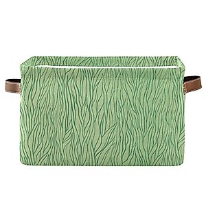 Kigai Bright Grass Square Storage Basket, Portable Leather Storage Basket for Office, Furniture, 14.2 L x 10.2 W x 8.3 H In