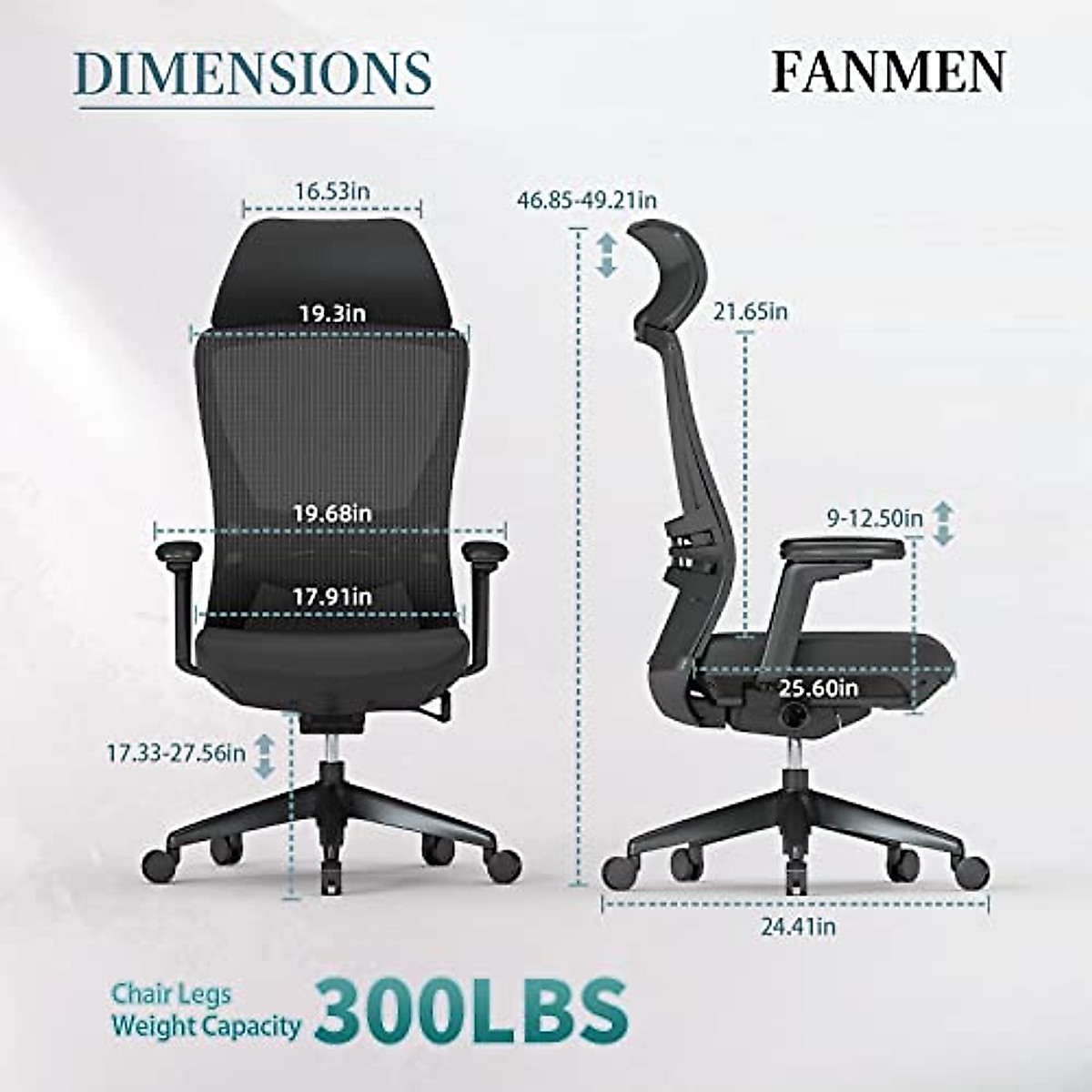 FANMEN Home Office Desk Chair, Ergonomic Mesh Executive Office Chair with 3 Position Tilt Function, Comfortable High Back Black Computer Chair with 3D Adjustable Armrest & Lumbar Support