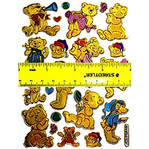 PARITA Stickers Glitter Cute Teddy Bear Gold Cartoon Stickers Craft Scrapbooking Book Album Card Diary Create Imagination Art Decal Waterproof for Kids (Pack 6 Sheets.) (13)