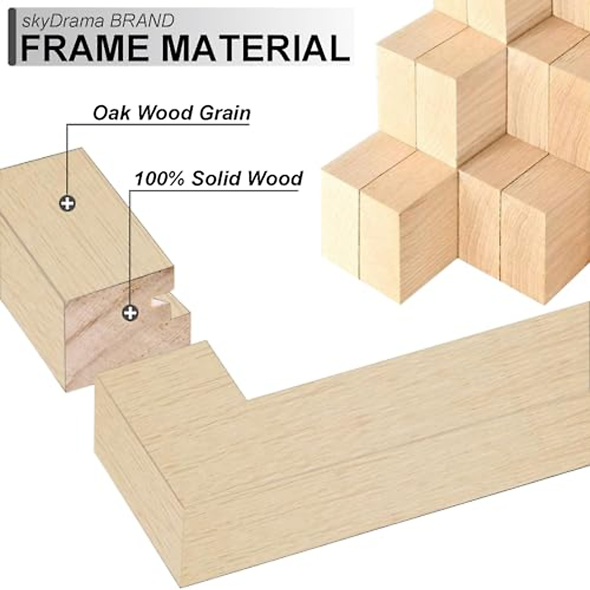 skyDrama Solid Wood 20x20 Picture Frame Oak, Display 16x16 Photo without Mat or 20x20 Poster with Mat, Light Weight High Transparent Wooden 20by20 Frame for Wall - 20"x20"/Oak/1Pack