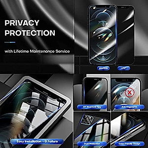 TOCOL 4 Pack Compatible for iPhone 12 Pro (Not for iPhone 12) - 2 Pack Privacy Tempered Glass Screen Protector and 2 Pack Glass Camera Lens Protector Alignment Frame Bubble Free Case Friendly - Black