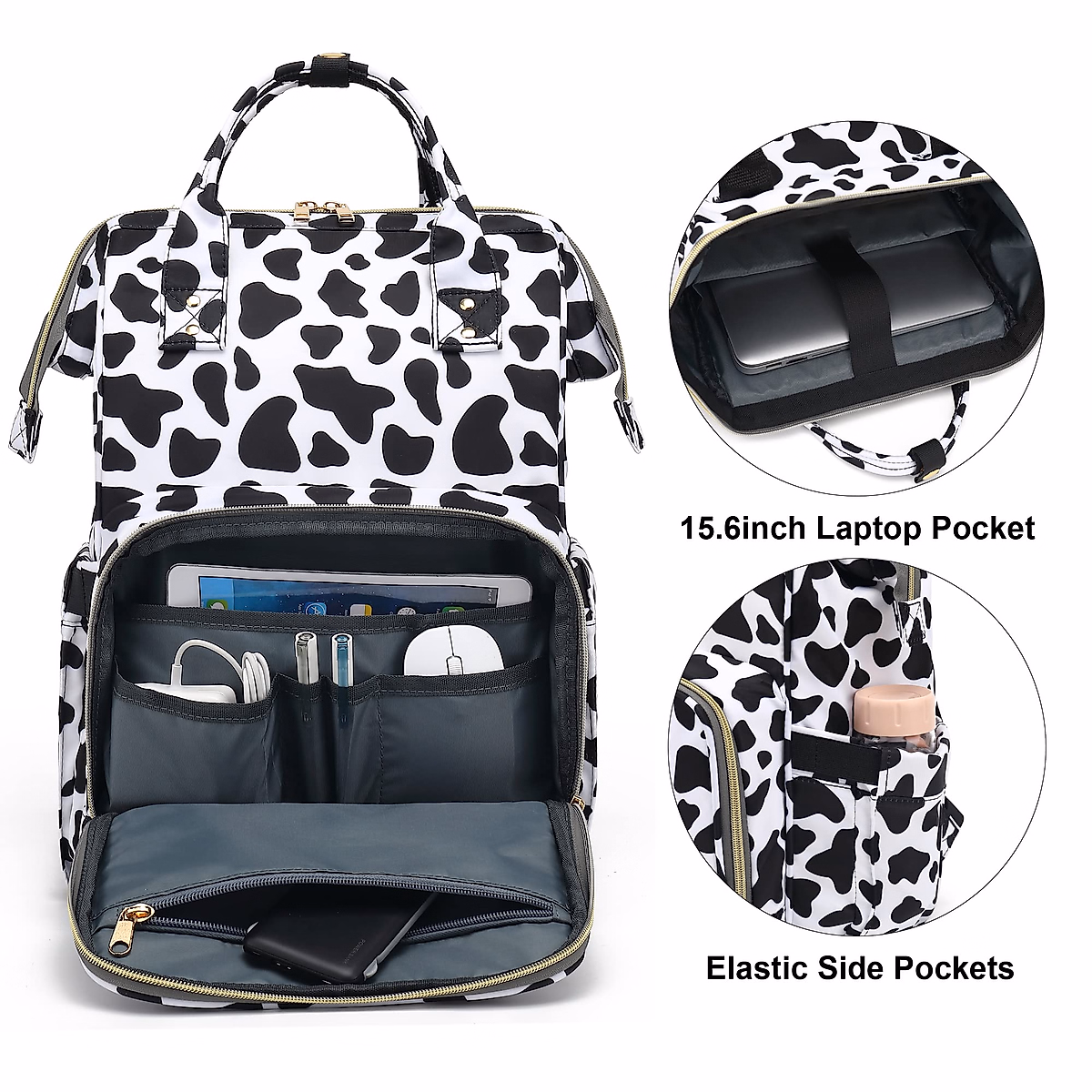 Yusudan Cow Print Laptop Backpack for Womens Girls, College Backpacks School Bag Bookbag 15.6 Inch Computer Backpack
