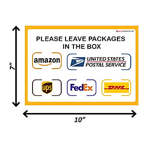 IGNIXIA Pack of 02 Package Delivery Sign Decals, Delivery Instructions for Amazon, Fedex, DHL, Ups, Usps Sign 10 x 7 inches Self Adhesive Sticker with Glossy Lamination