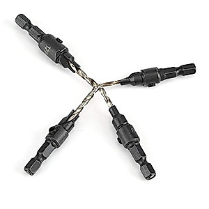 6 Pcs Countersink Drill Bit Set, 1/4 inch Hex Shank HSS Drill Bits #6#8#10#12 Countersink Woodworking Tool with L-Wrench