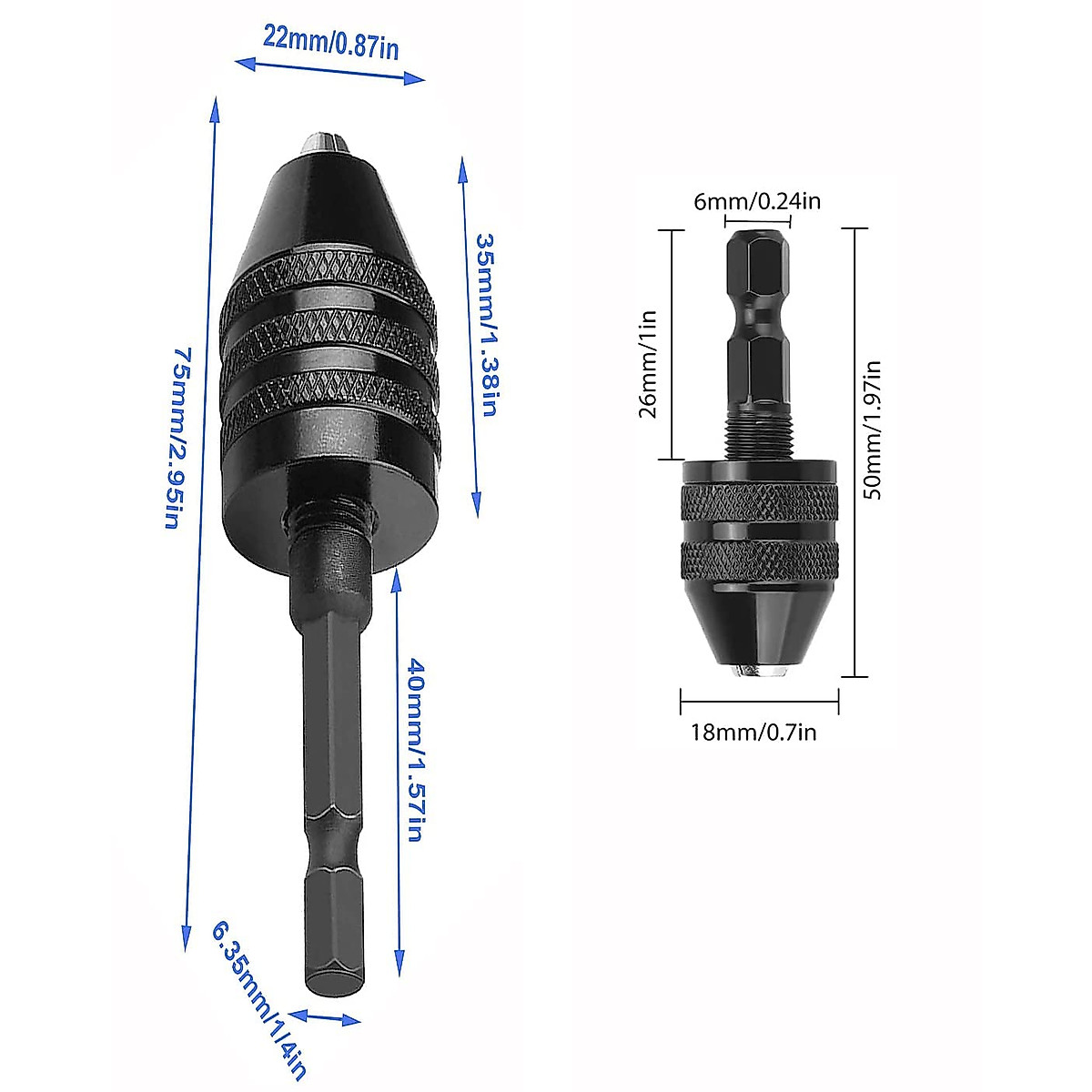 RZJZGZ 3 Pcs Keyless Drill Chuck Bit 1/4 Inch Hex Shank Keyless Drill Chuck Conversion Tool,0.3-6.5 mm&0.3-3.6 mm&0.8-8mm Quick Screwdriver Drill Adapter for Micro Drill Bit