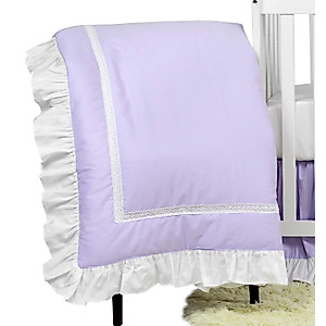 Brandream Girls Crib Bedding Sets White Purple Luxury Baby Nursery Bedding 4 Piece Ruffle Comforter Blanket Set, 100% Cotton