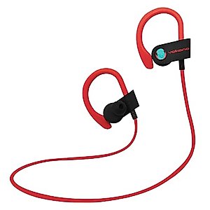 Volkano Wireless Workout Earphones, Wireless Headphones Workout with Over Ear Hook for Running, Rechargeable Earbuds 3HR Playback & Micro USB Charger, Inline Button Control [Red/Black] - Race Series