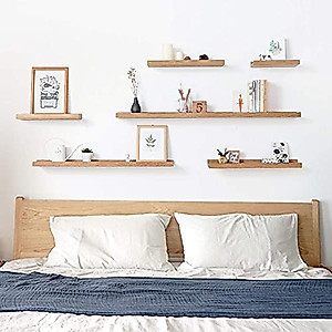 HOMWOO 36 Inch Floating Shelf Long Wall Shelf, Wall Mounted Natural Wood Picture Ledge Shelf for Living Room,Bedroom,Bathroom & Kitchen