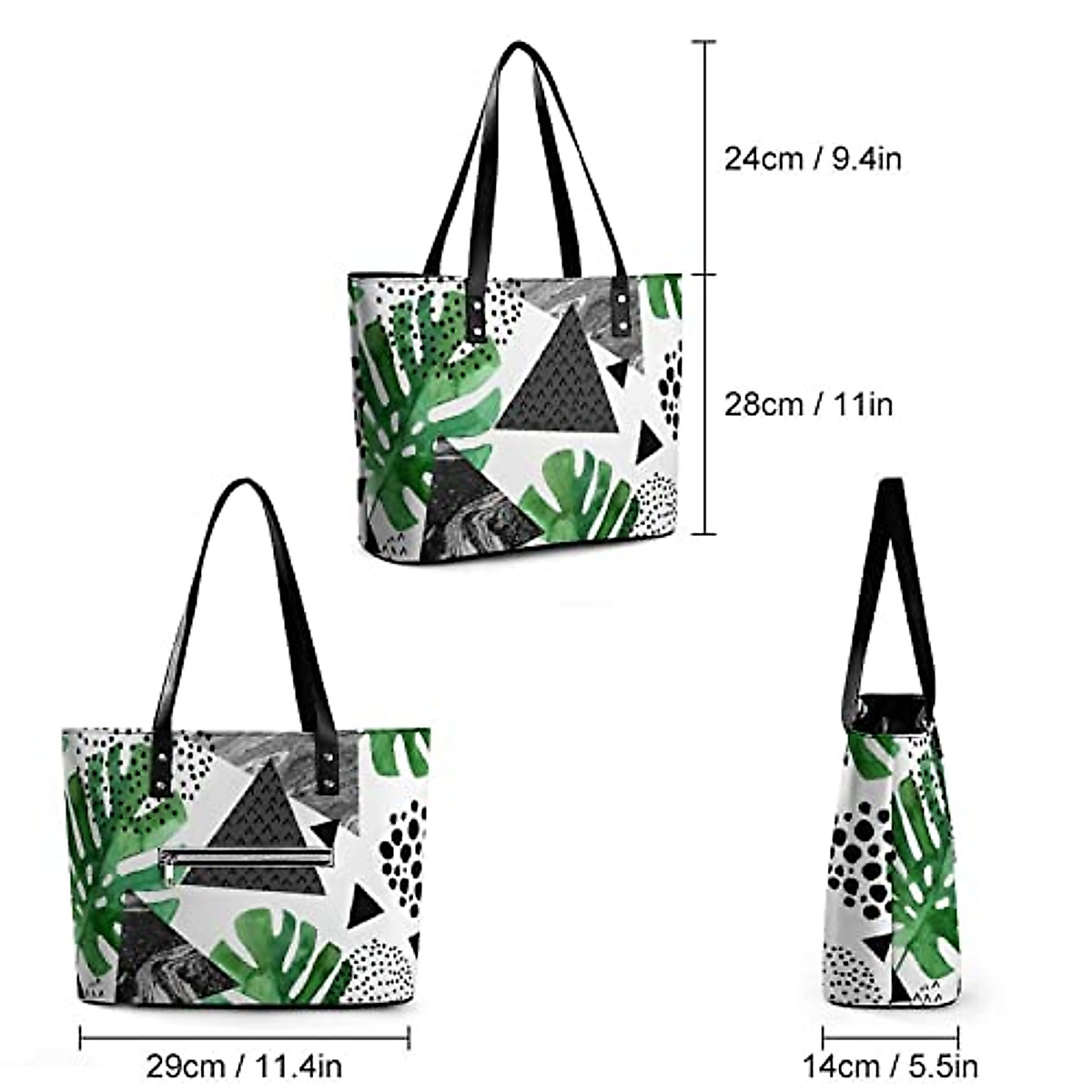 Womens Handbag Tropical Leaves Marble Textures Leather Tote Bag Top Handle Satchel Bags For Lady