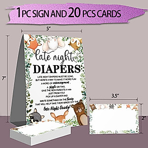 Late Night Diapers Sign & cards(1 Standing Sign + 20 Blank Greeting Cards), Jungle Baby Shower Decorations Sign Kit, Baby Shower Diaper Game Write Funny Inspirational Message