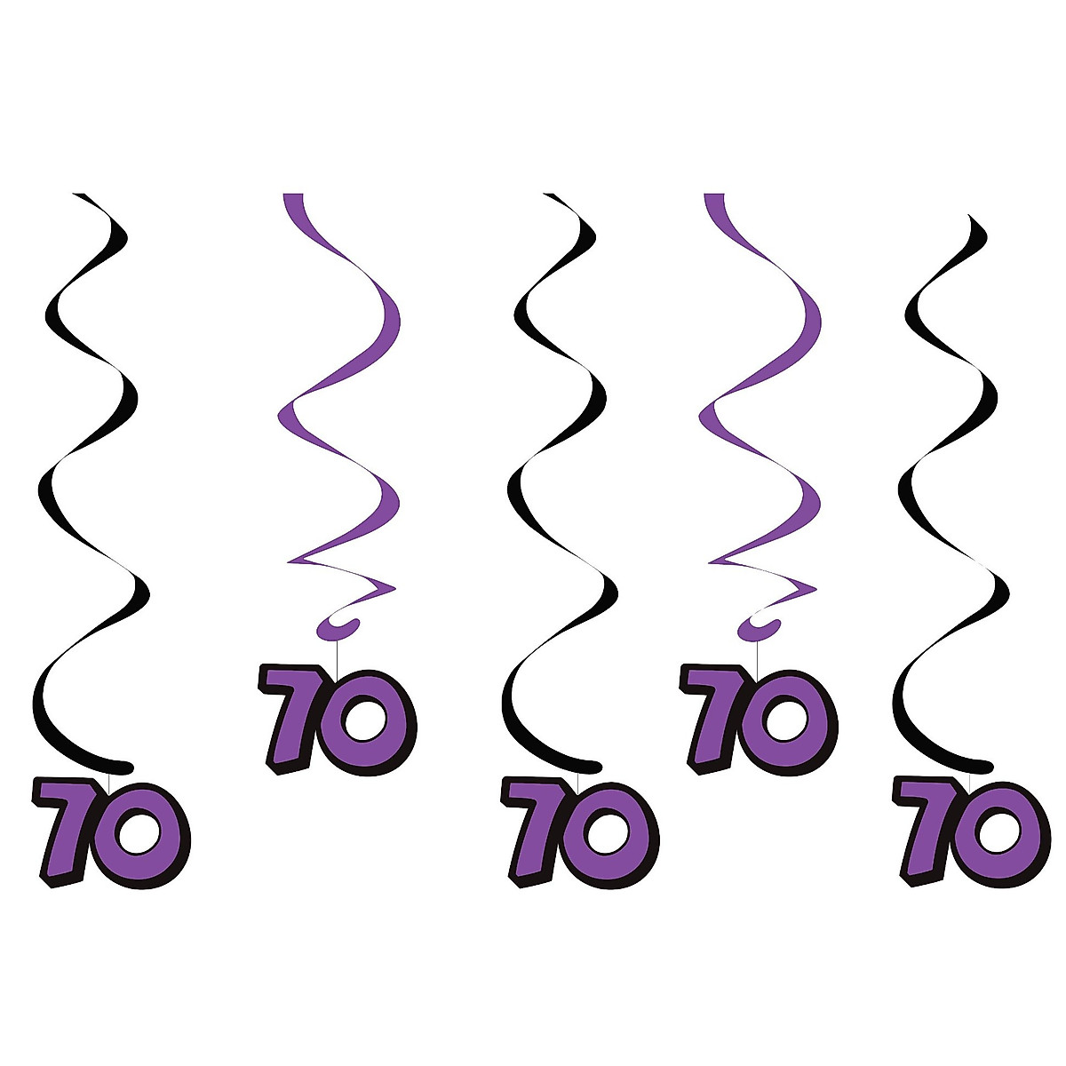 Creative Converting 5-Count Dizzy Dangler Hanging 70th Birthday Streamers, Black/Purple -