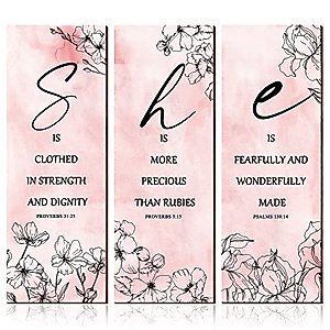 Qunclay 3 Pcs Pink Flower Inspirational Wall Decor Art Gift Wooden Motivational Hanging Christian Quotes Floral Decor for Women Girl Living Room Gift (11.81 x 3.94 x 0.2 Inch,Pink)