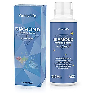 VansyLife 240ML Diamond Painting Sealer with Sponge Head, 5D Diamond Painting Glue and Jigsaw Puzzle Glue for Permanent Hold & Shine Effect (8 OZ)