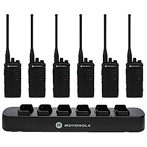 6 RDU4100 - UHF 4 Watt 10 Channel Heavy Duty Two Way Radios & 1 RLN6309 6 Radio Charger by Motorola Solutions - for Business Use