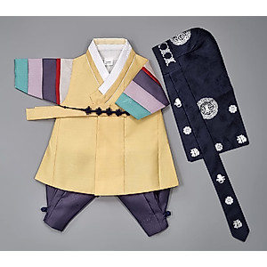 Boy Baby Hanbok Korea Traditional Clothing Set 100th days 3M-6M Party Baikil Yellow Saekdong NA062B